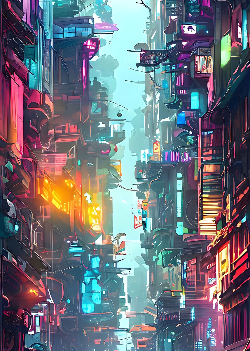 'Cyberpunk DIstric' Poster, picture, metal print, paint by Alex Bayu ...