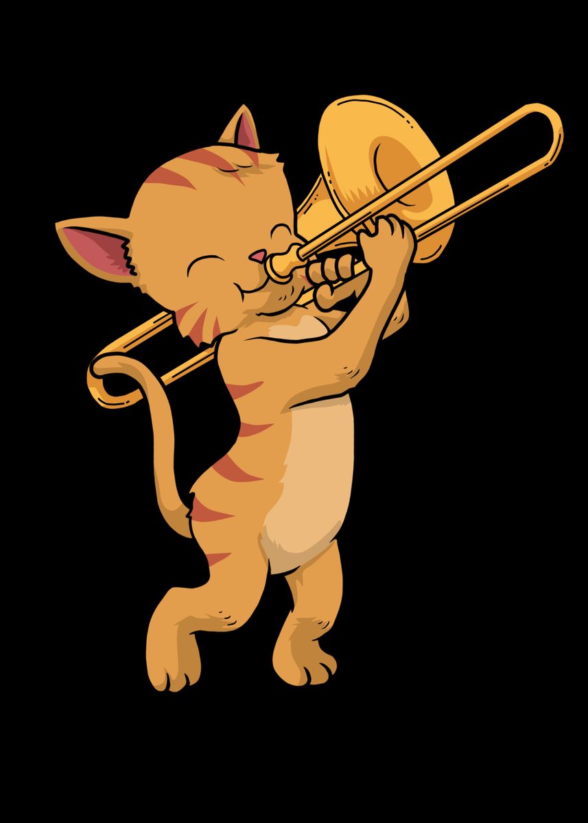 'Cat Trombone Jazz Music' Poster, picture, metal print, paint by ...