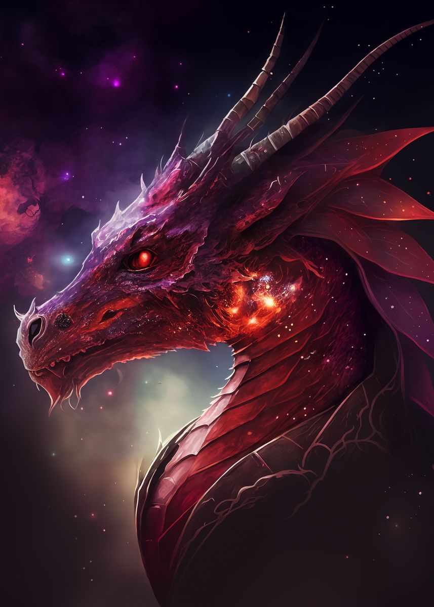 'Red Space Dragon' Poster, picture, metal print, paint by DervlexArt ...