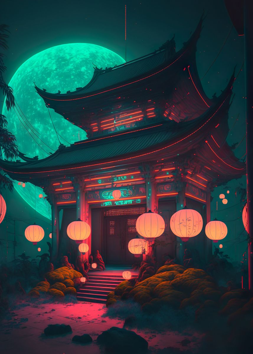 'Shinto Shrine v1' Poster, picture, metal print, paint by TESSERACT 07 ...