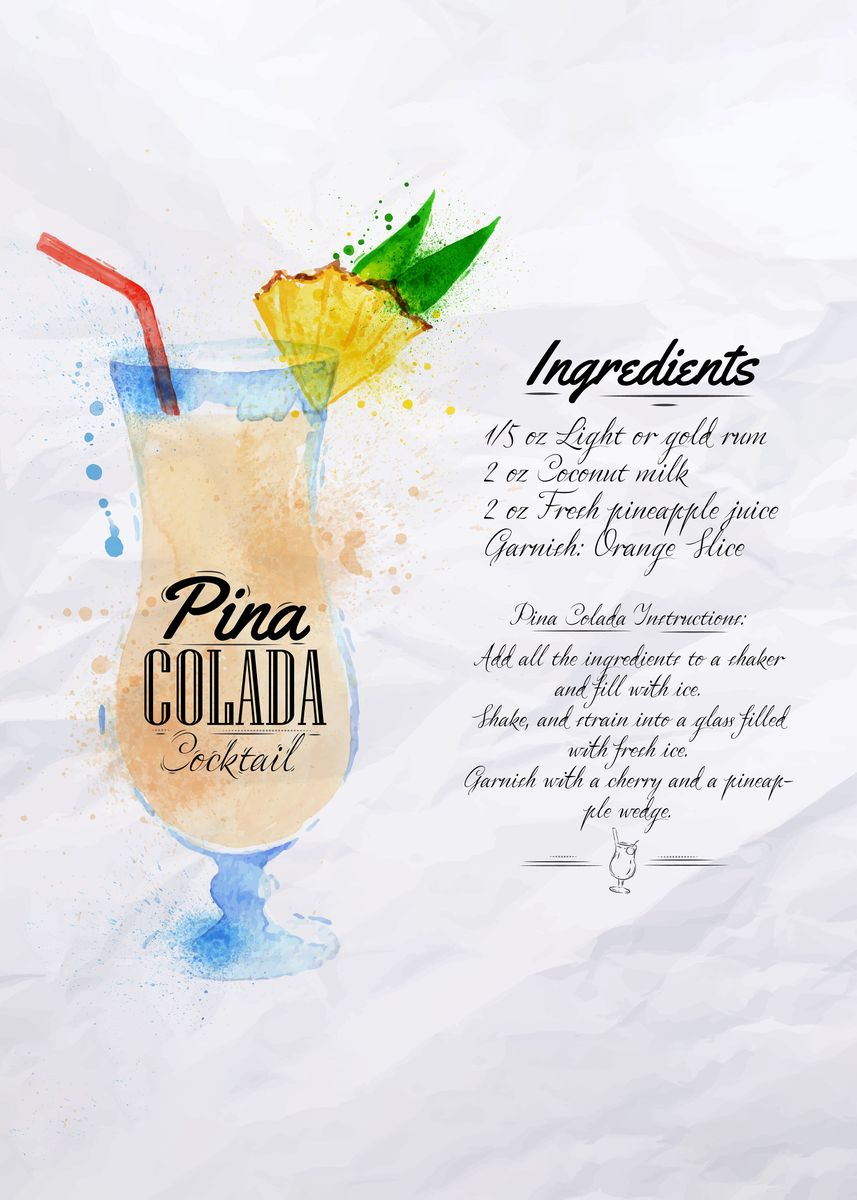'pina colada cocktails' Poster, picture, metal print, paint by Katty ...