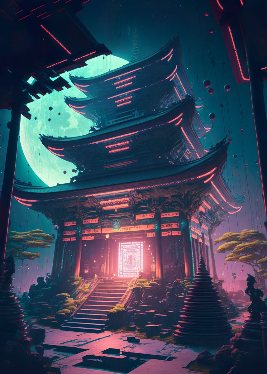 'Shinto Shrine v3' Poster, picture, metal print, paint by TESSERACT ART ...