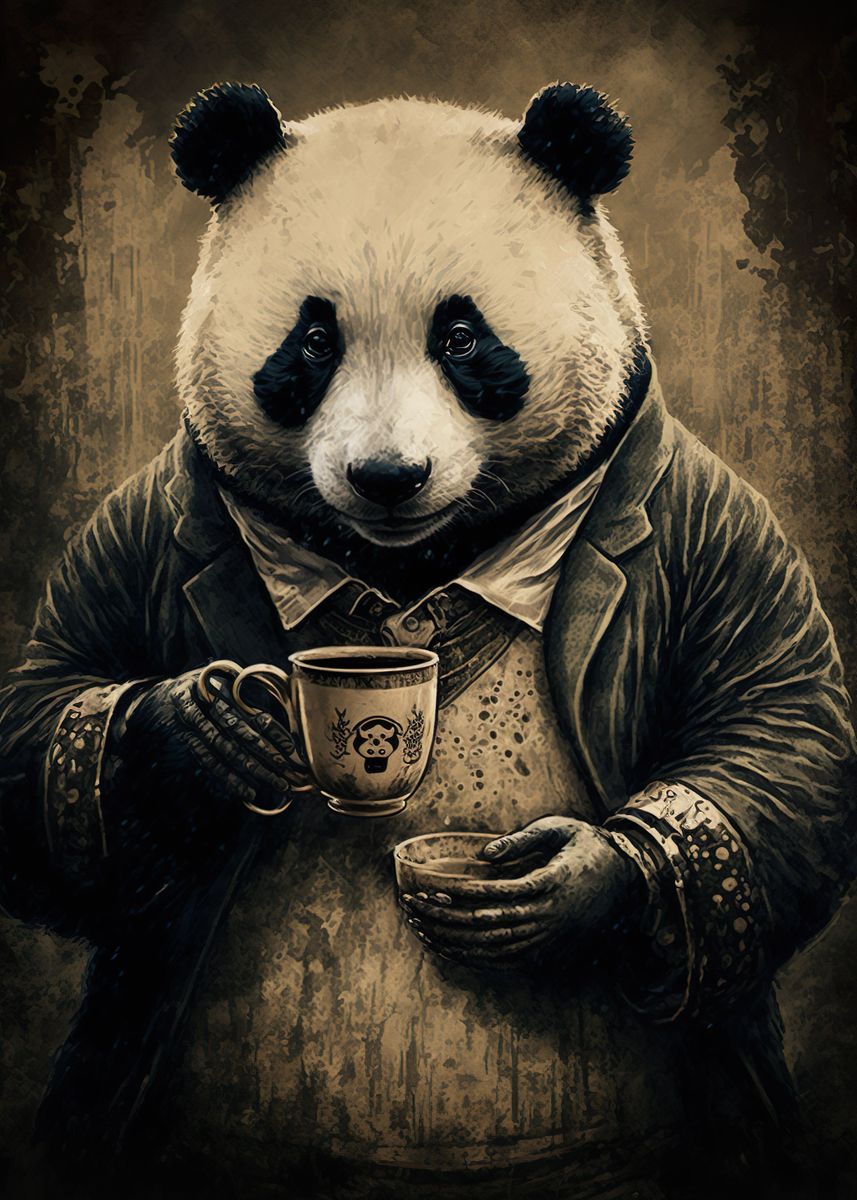 'Panda With Coffee' Poster, picture, metal print, paint by royalsigns ...