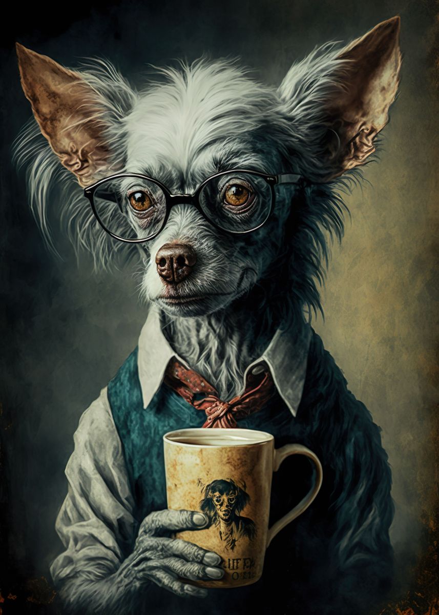 'Dog With Coffee' Poster, picture, metal print, paint by royalsigns | Displate
