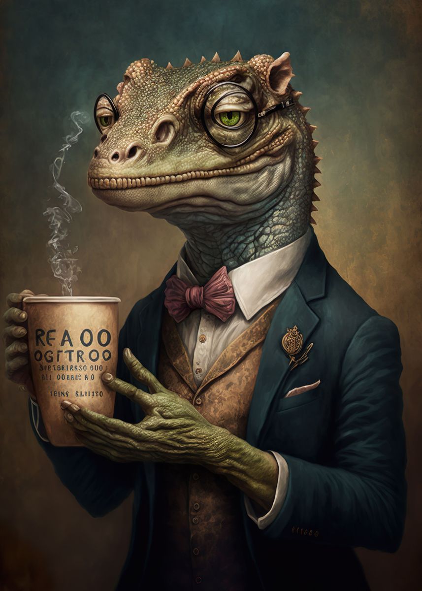 'Gecko With Coffee' Poster, picture, metal print, paint by royalsigns ...