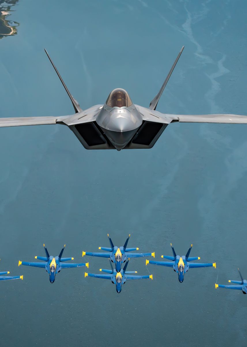 'F22 and Navy Blue Angels' Poster, picture, metal print, paint by ...