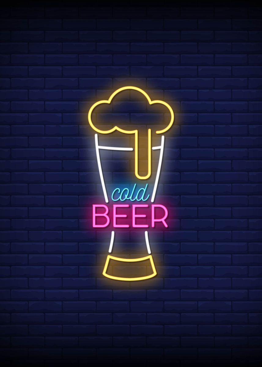 'Cold Beer Neon Sign' Poster, picture, metal print, paint by TESSERACT ...