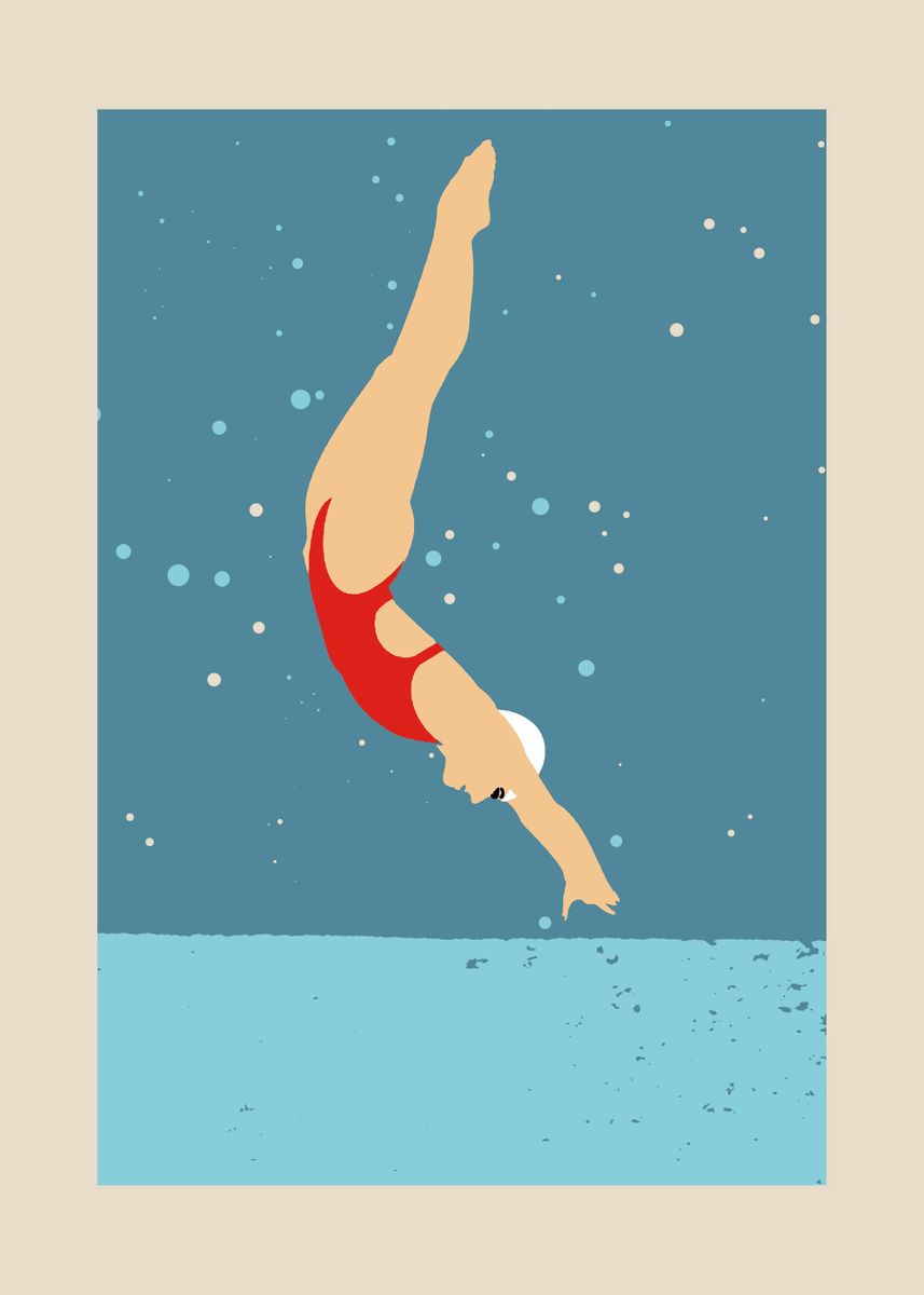 'Swimming vintage style' Poster by Litle Litu | Displate