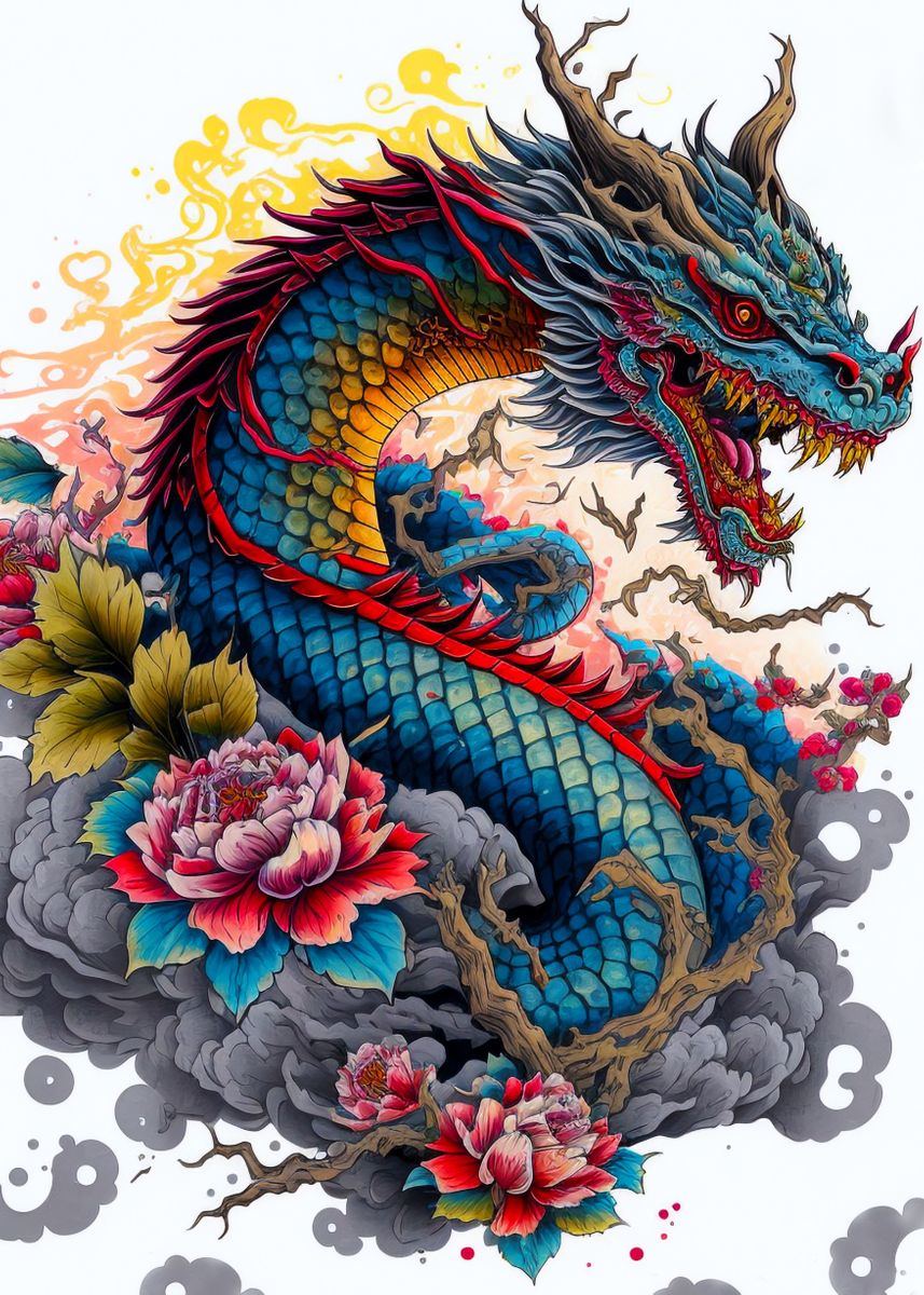 'Colourfull Japanse Dragon' Poster, picture, metal print, paint by Tapu ...