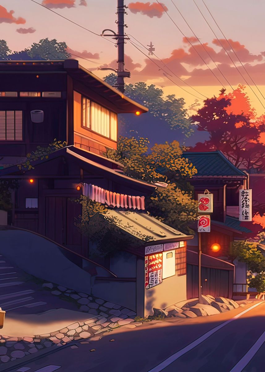 'Suburban Japan Sunset' Poster, picture, metal print, paint by NVSN ...