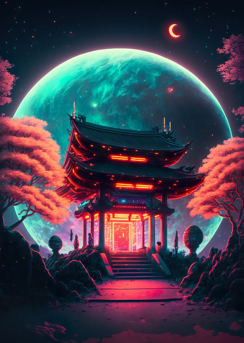 'Shinto Shrine v8' Poster, picture, metal print, paint by TESSERACT 07 ...