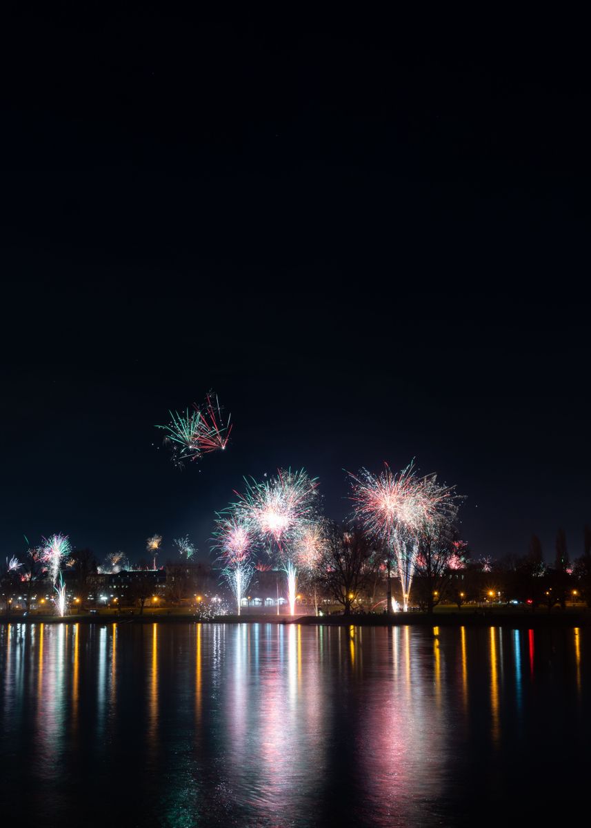 'Firework at River' Poster by Fitze | Displate