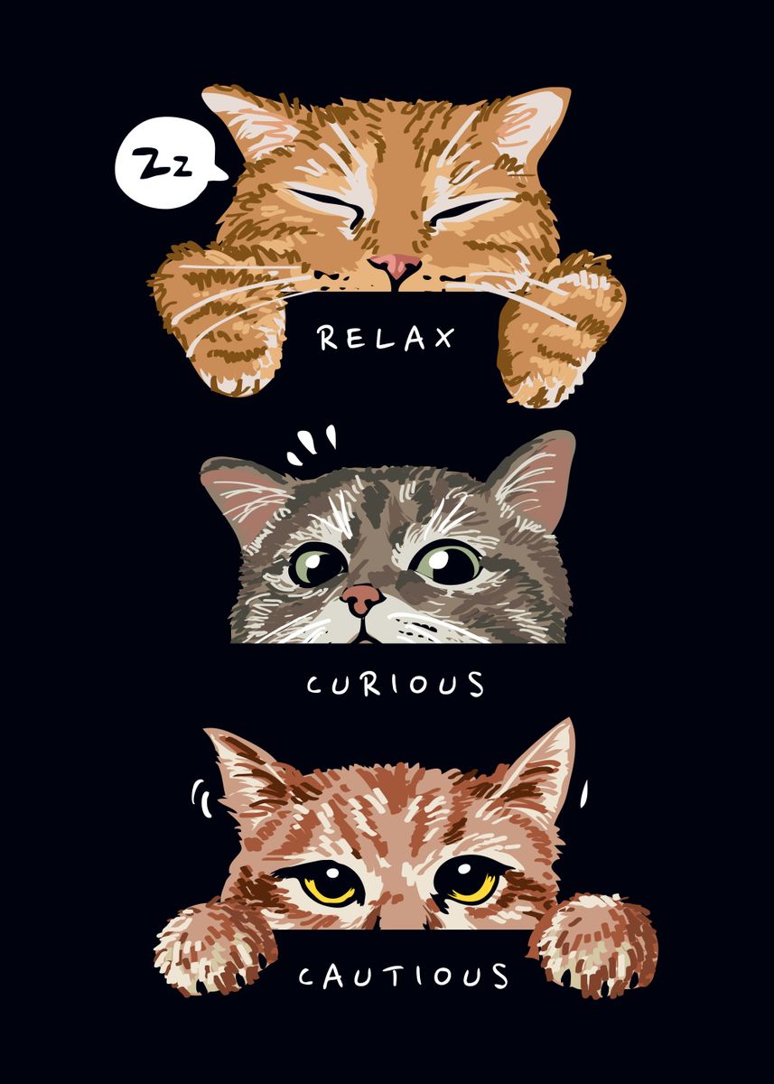 'Cute cat mood' Poster, picture, metal print, paint by Hasnaa Art ...