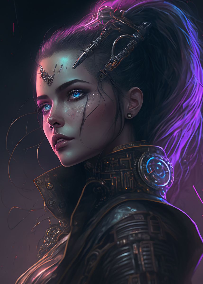 'Future cyberpunk girl' Poster, picture, metal print, paint by ...