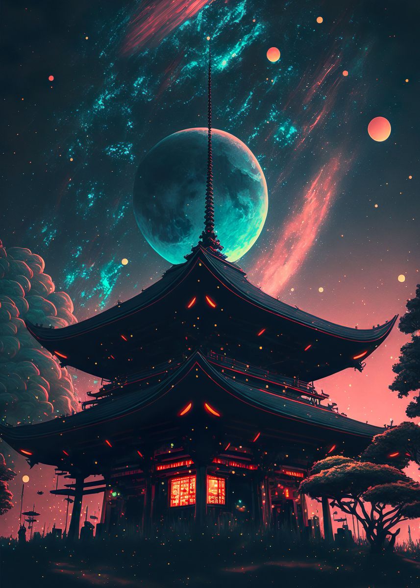 'Shinto Shrine v10' Poster, picture, metal print, paint by TESSERACT 07 ...