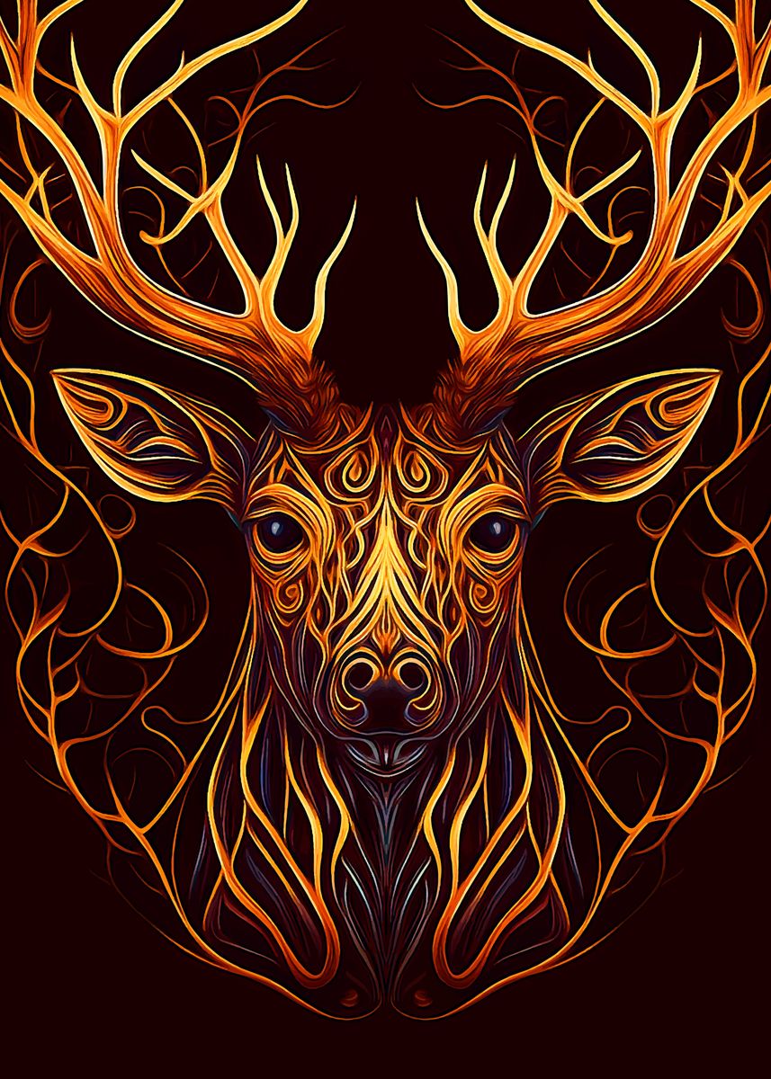'Deer head Fantasy Art 4' Poster, picture, metal print, paint by ...