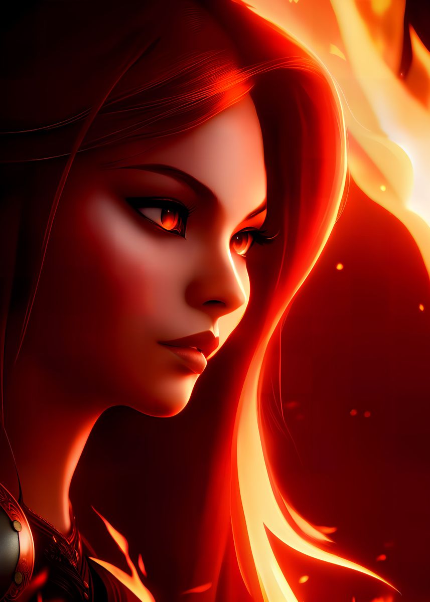 'The woman with ember eyes' Poster, picture, metal print, paint by ...