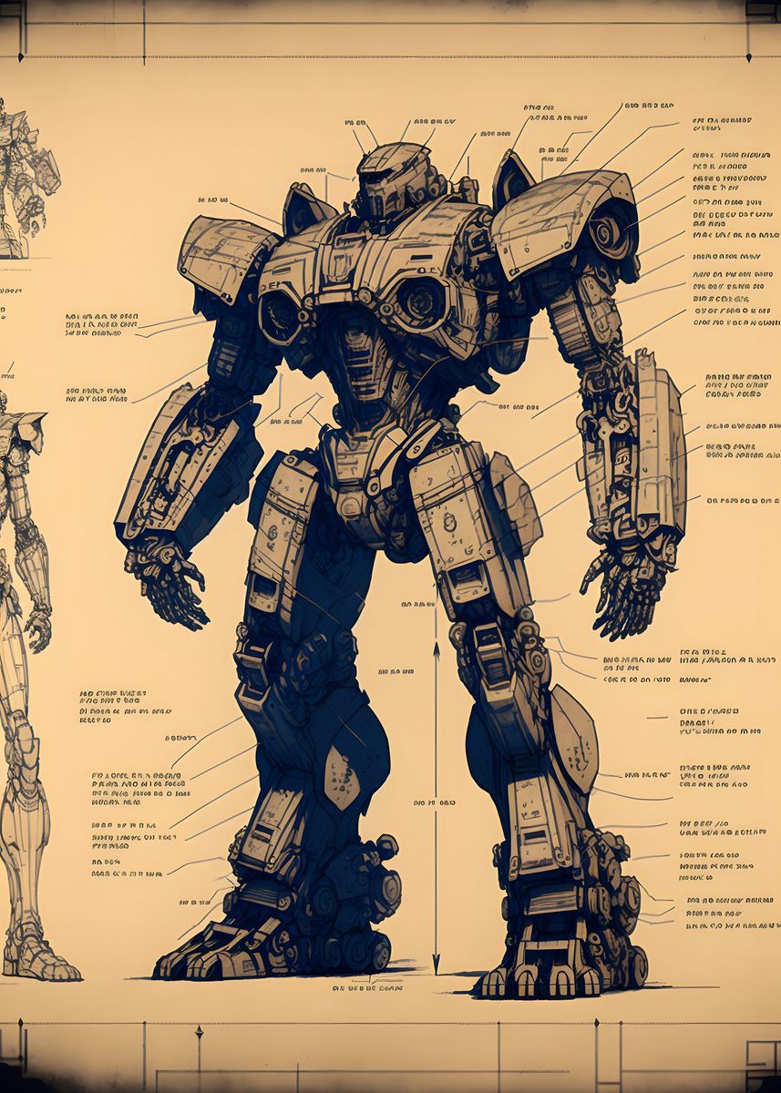 'Robot Construction Plan' Poster, picture, metal print, paint by David ...