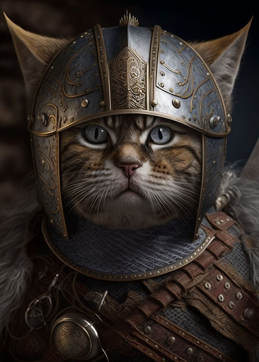 'Viking Cat Portrait' Poster, picture, metal print, paint by Chris ...