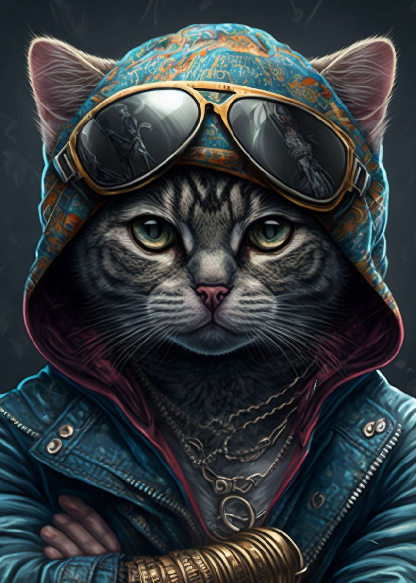'Rapper Cat' Poster, picture, metal print, paint by Chris Nolan | Displate