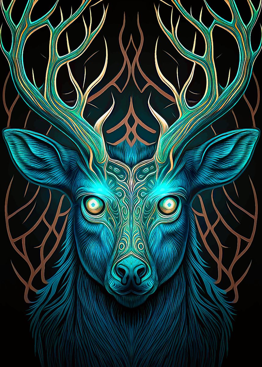 'Deer head Fantasy art 5' Poster, picture, metal print, paint by ...