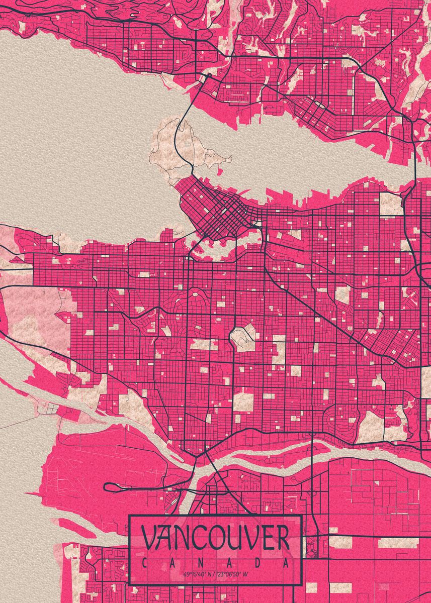 'Vancouver City Map Blossom' Poster, picture, metal print, paint by ...