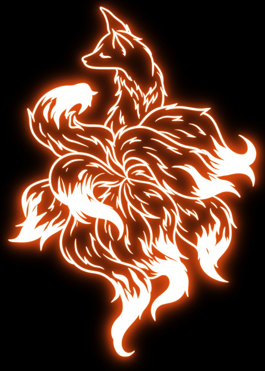 'Fox kitsune neon' Poster, picture, metal print, paint by Pegasus Art ...