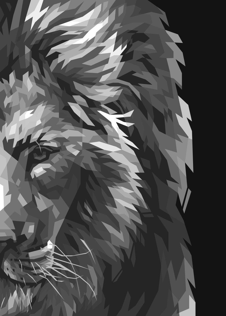 'Lion in grayscale version' Poster, picture, metal print, paint by ...