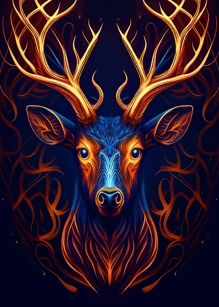 'Deer head Fantasy art 6' Poster, picture, metal print, paint by ...