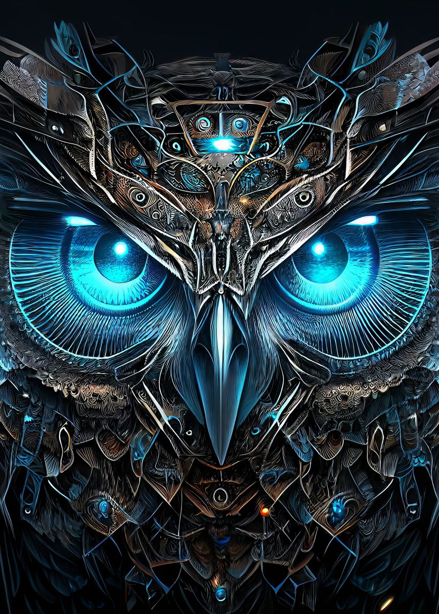 'The Vintage Cyborg Owl' Poster, picture, metal print, paint by ...