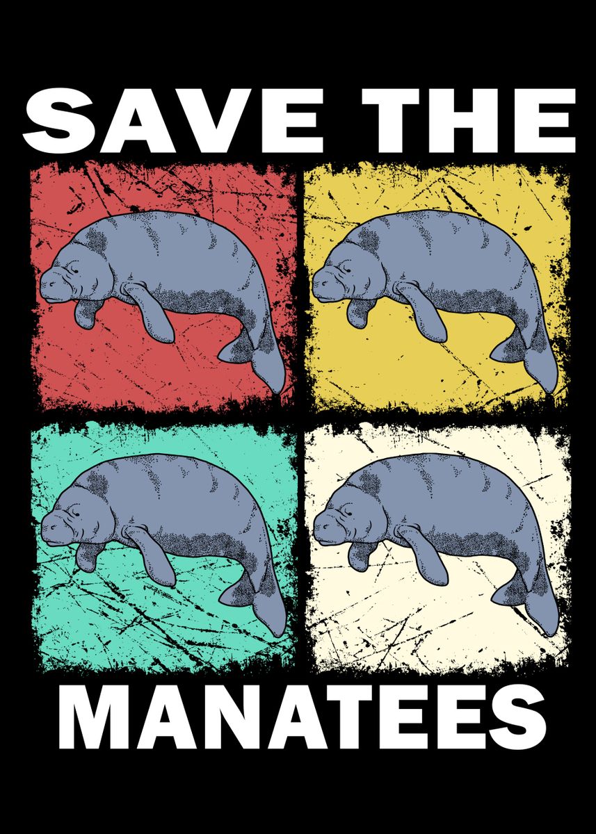 'Retro Manatee Gifts Women ' Poster, picture, metal print, paint by ...