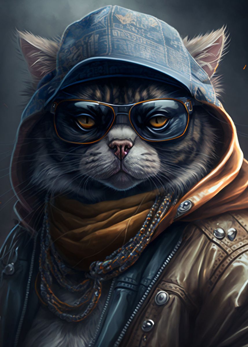 'Rapper Cat with glasses' Poster, picture, metal print, paint by Chris ...