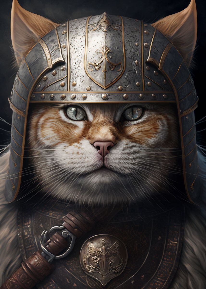 'Viking Cat Wearing Armor' Poster, picture, metal print, paint by Chris ...