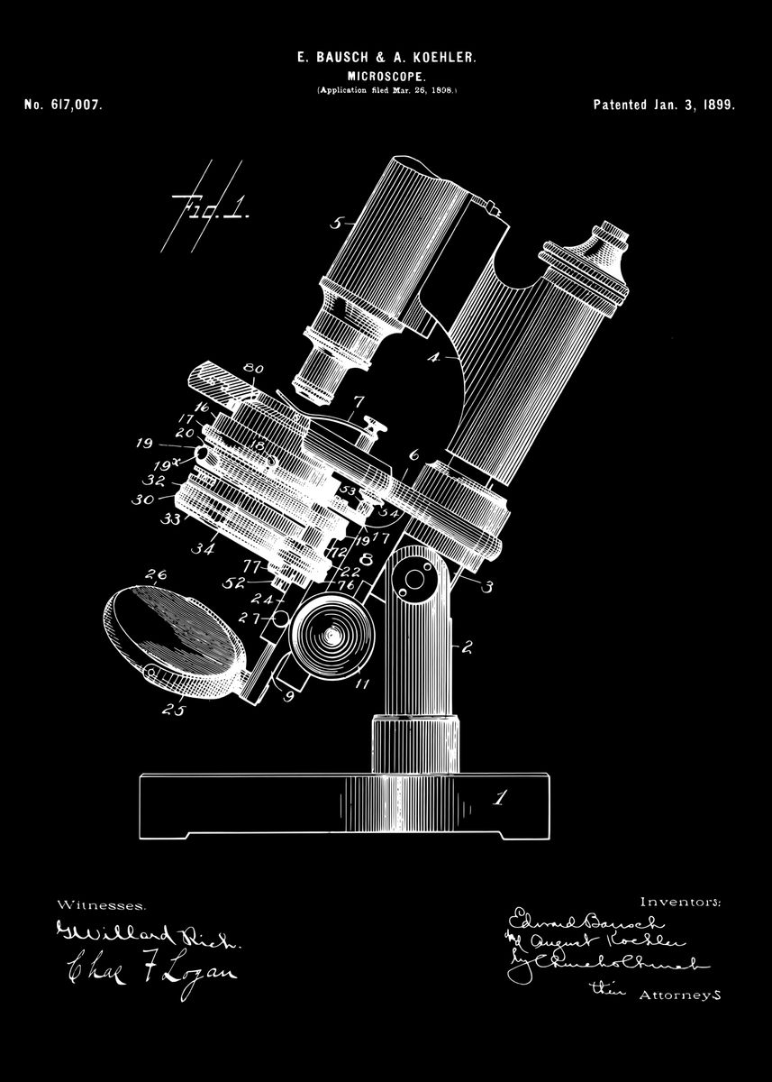 'Microscope patent 1899' Poster, picture, metal print, paint by ...