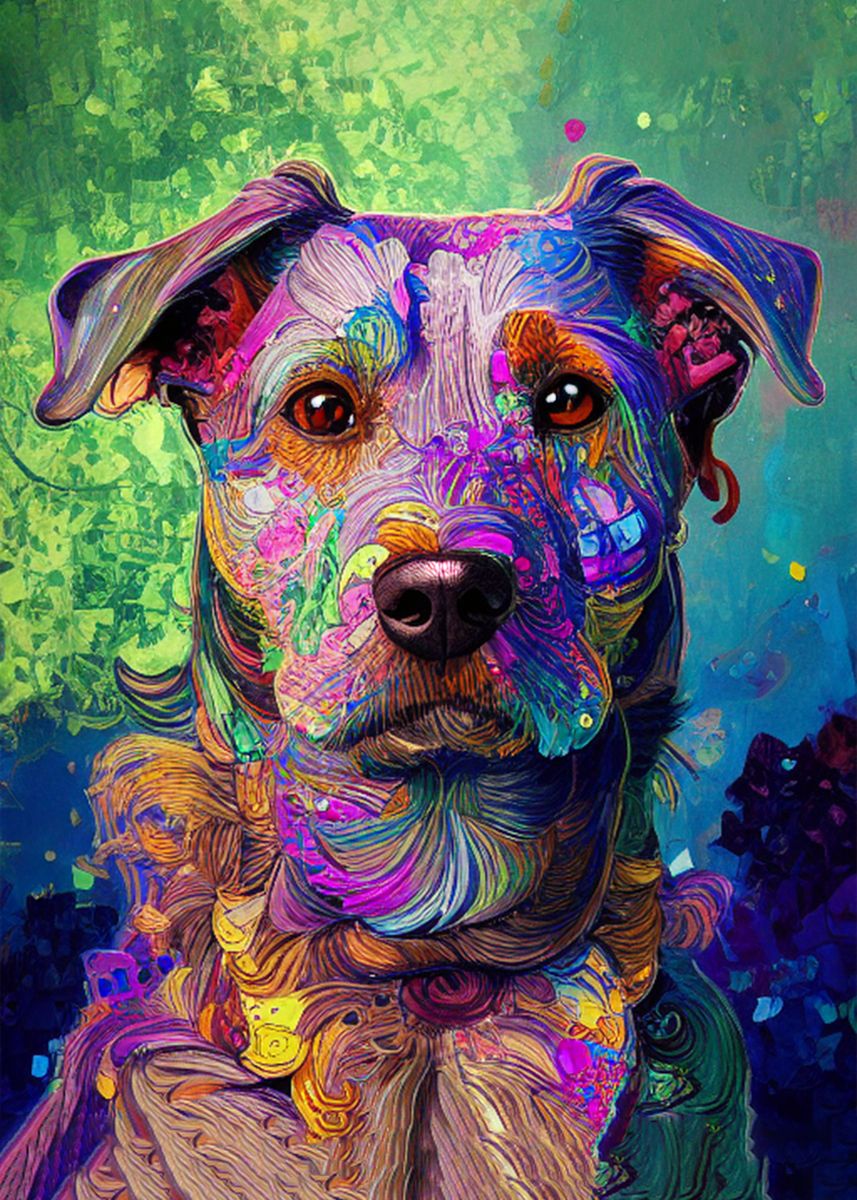 'Stylised dog portrait' Poster, picture, metal print, paint by Julia ...
