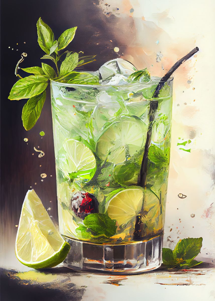 'Mojito cocktail Oil Paint' Poster, picture, metal print, paint by ...