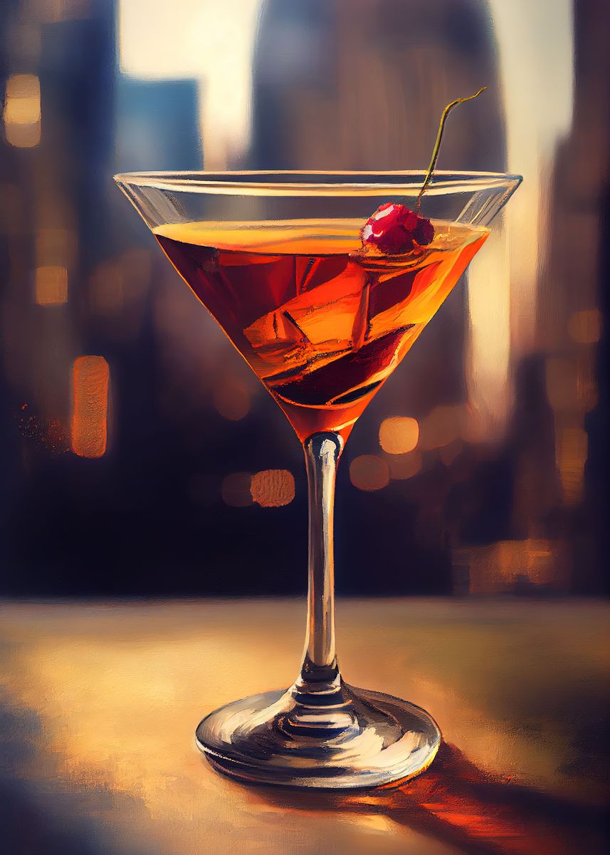 'Manhattan cocktail Oil Art' Poster, picture, metal print, paint by ...