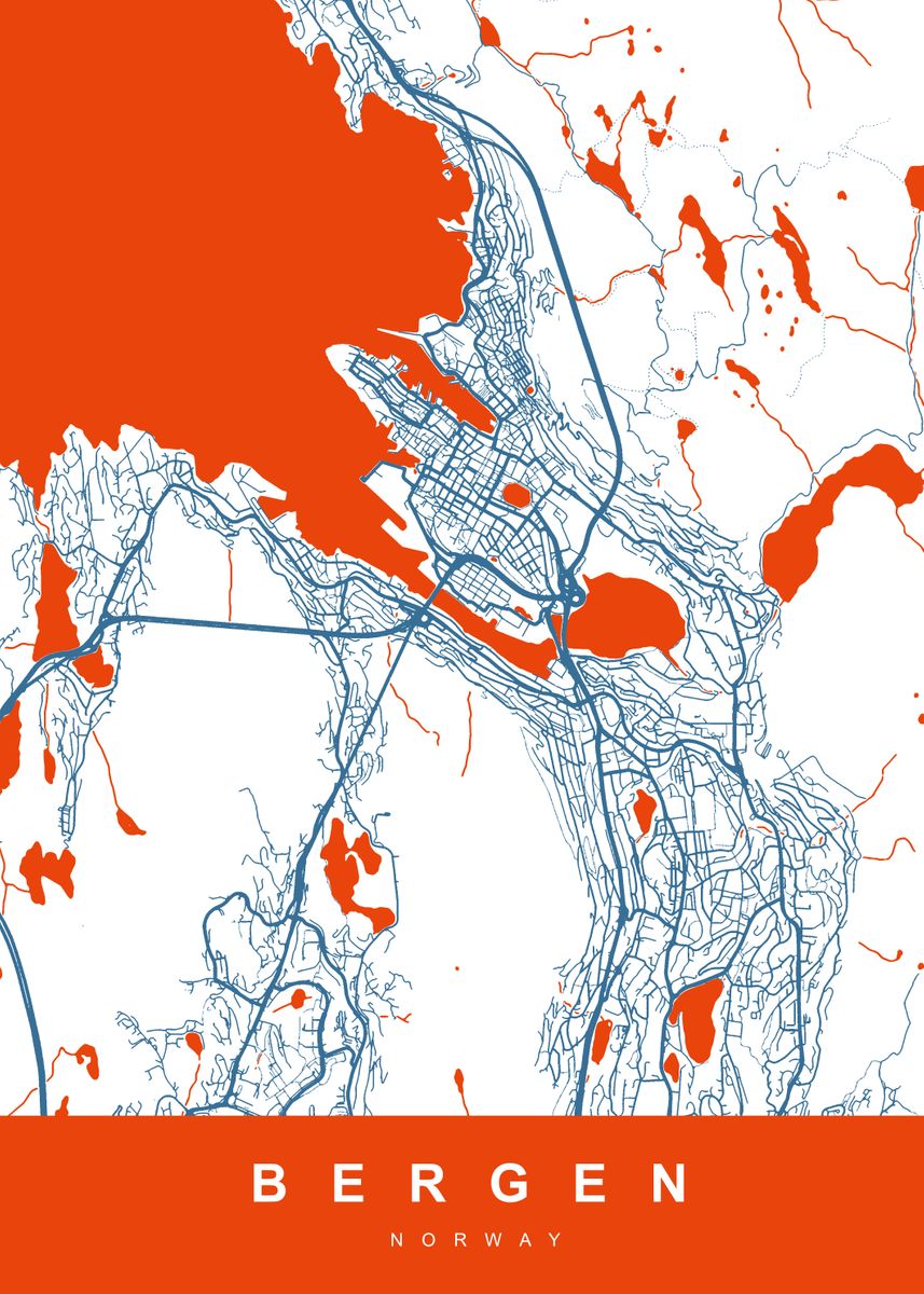'Map BERGEN NORWAY ' Poster, picture, metal print, paint by UrbanMaps ...
