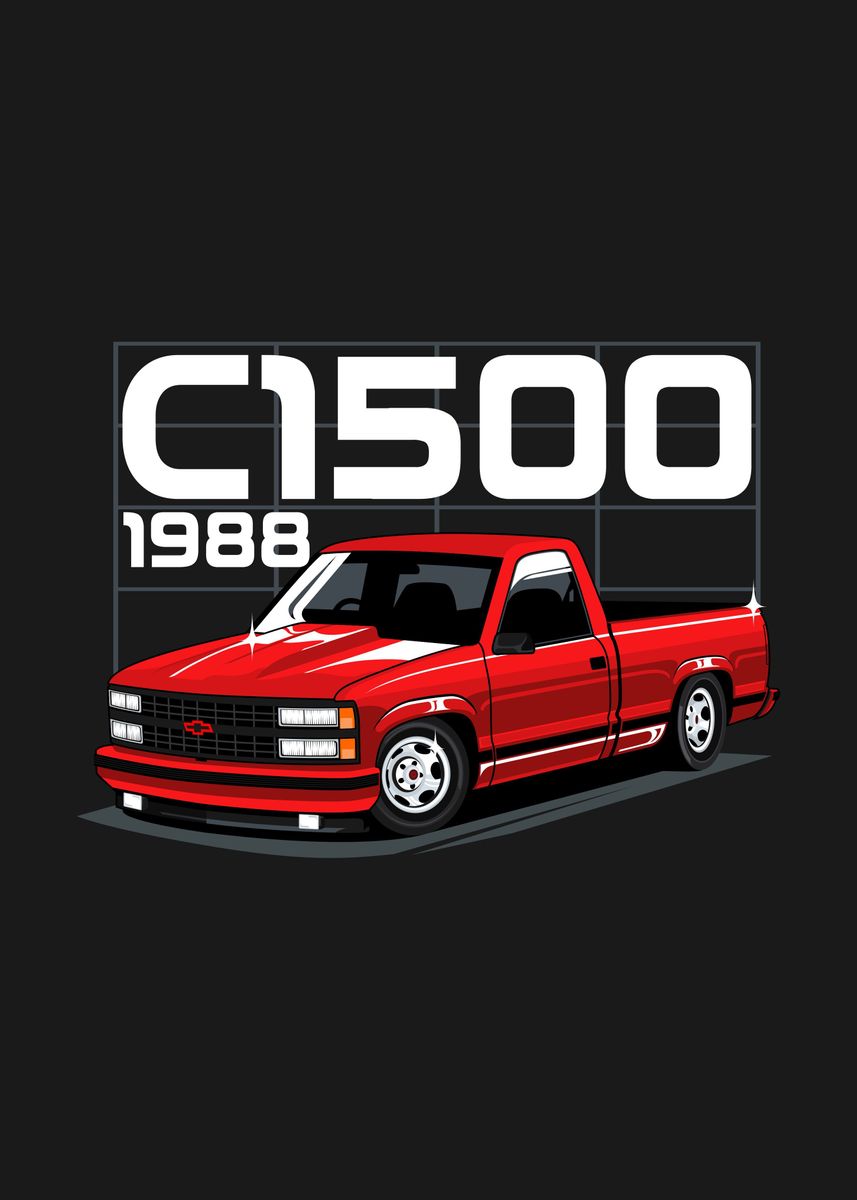 'Chevy C1500 1988 Pick Up' Poster, picture, metal print, paint by Masje ...