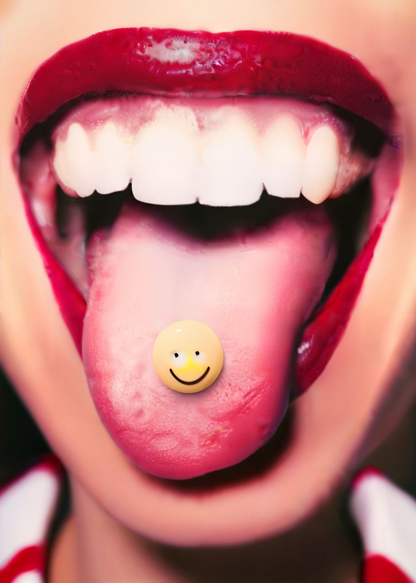 'Drug pill smiley on female' Poster, picture, metal print, paint by ...