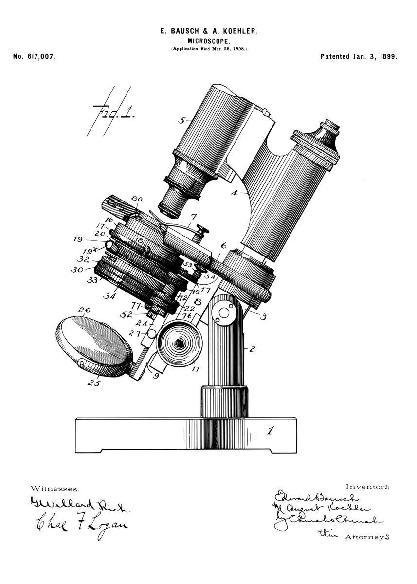 'Microscope patent' Poster, picture, metal print, paint by RelDesign ...