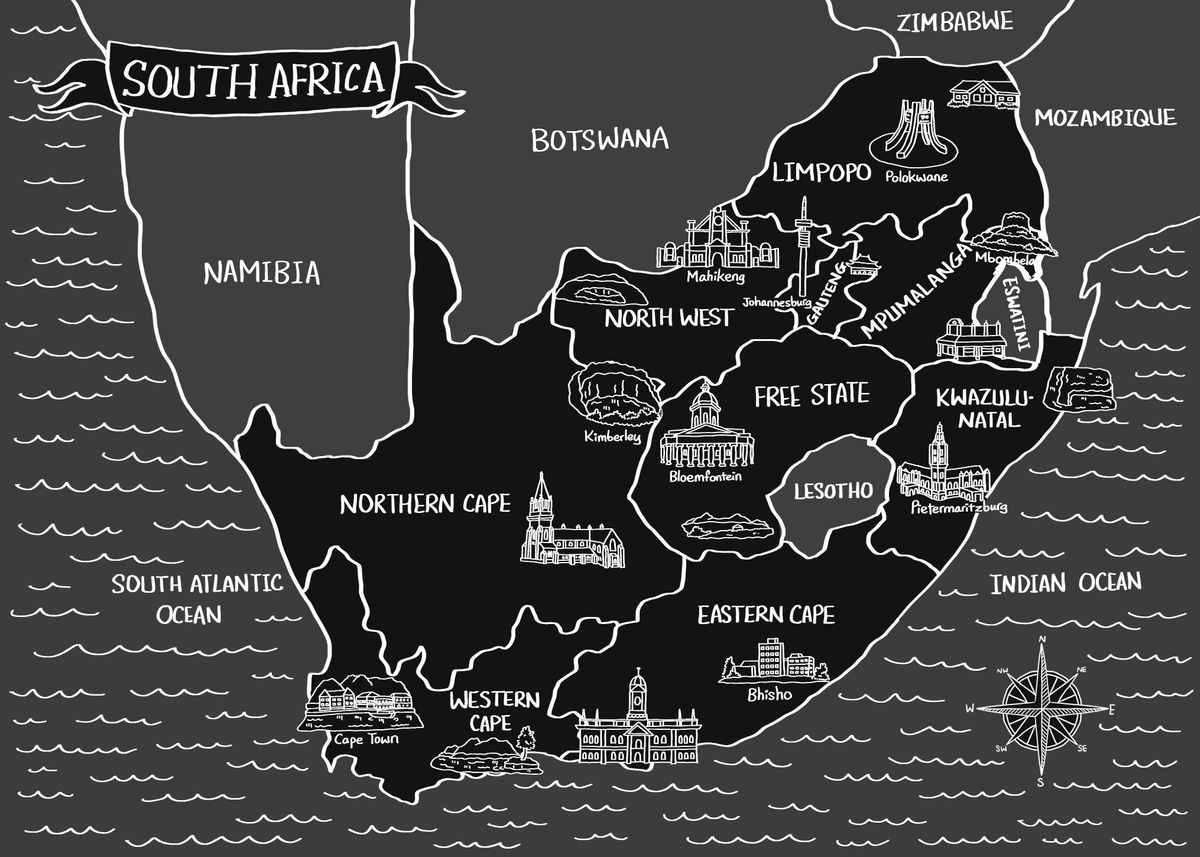 'South Africa Dark Map' Poster by Sheridan T | Displate