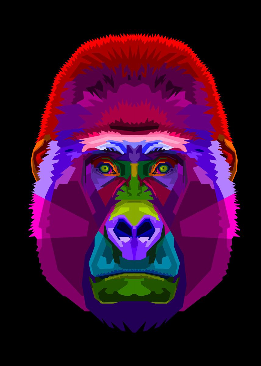 'Colorful gorilla' Poster, picture, metal print, paint by Le Duc Hiep | Displate
