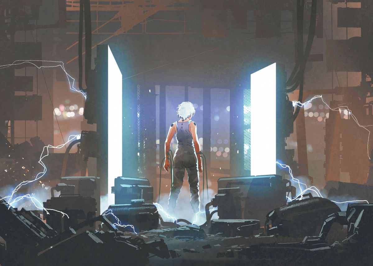 'Humanoid in laboratory' Poster by 80s Retro | Displate