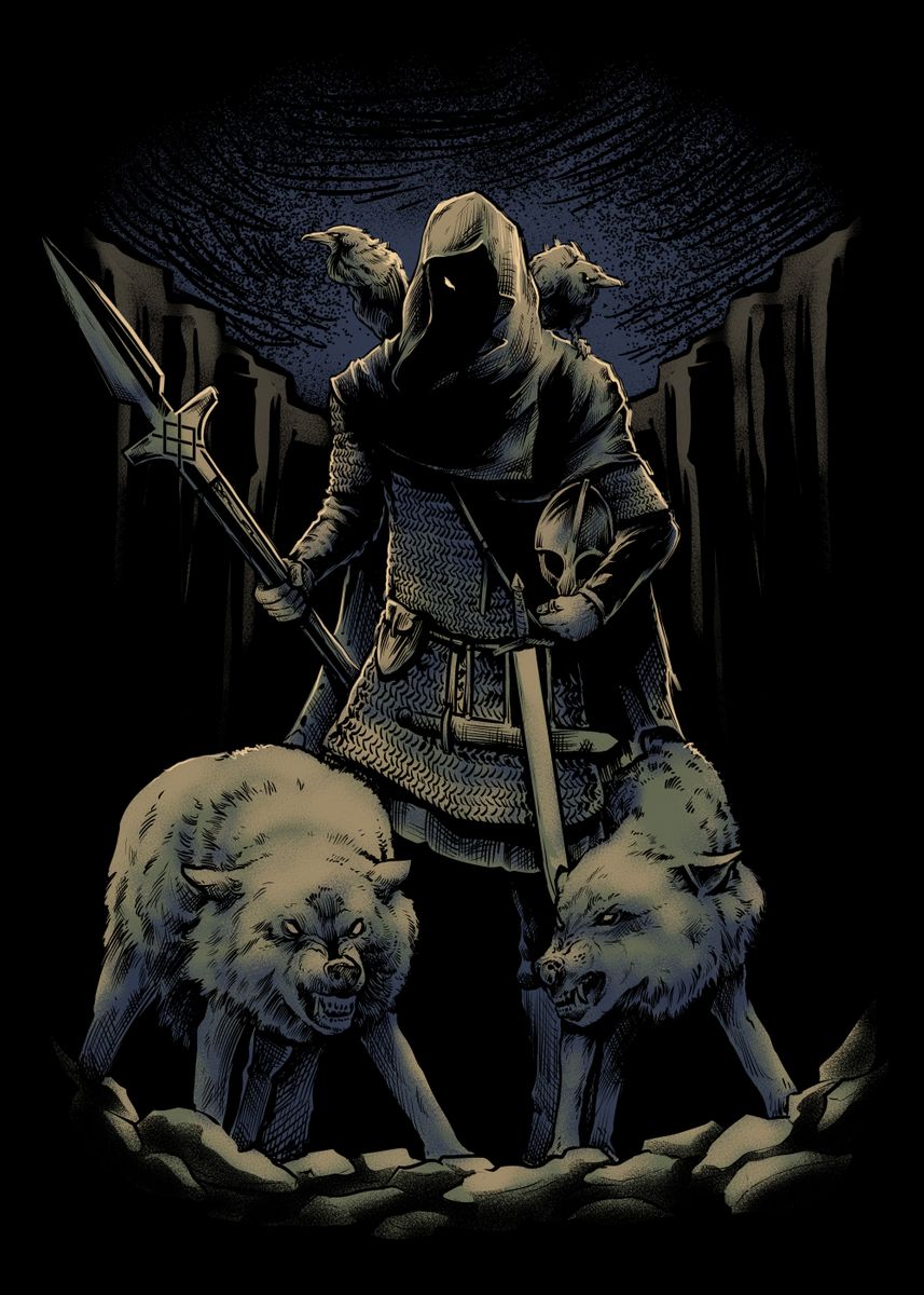 'Viking Wolf Odin Raven' Poster, picture, metal print, paint by Richard ...