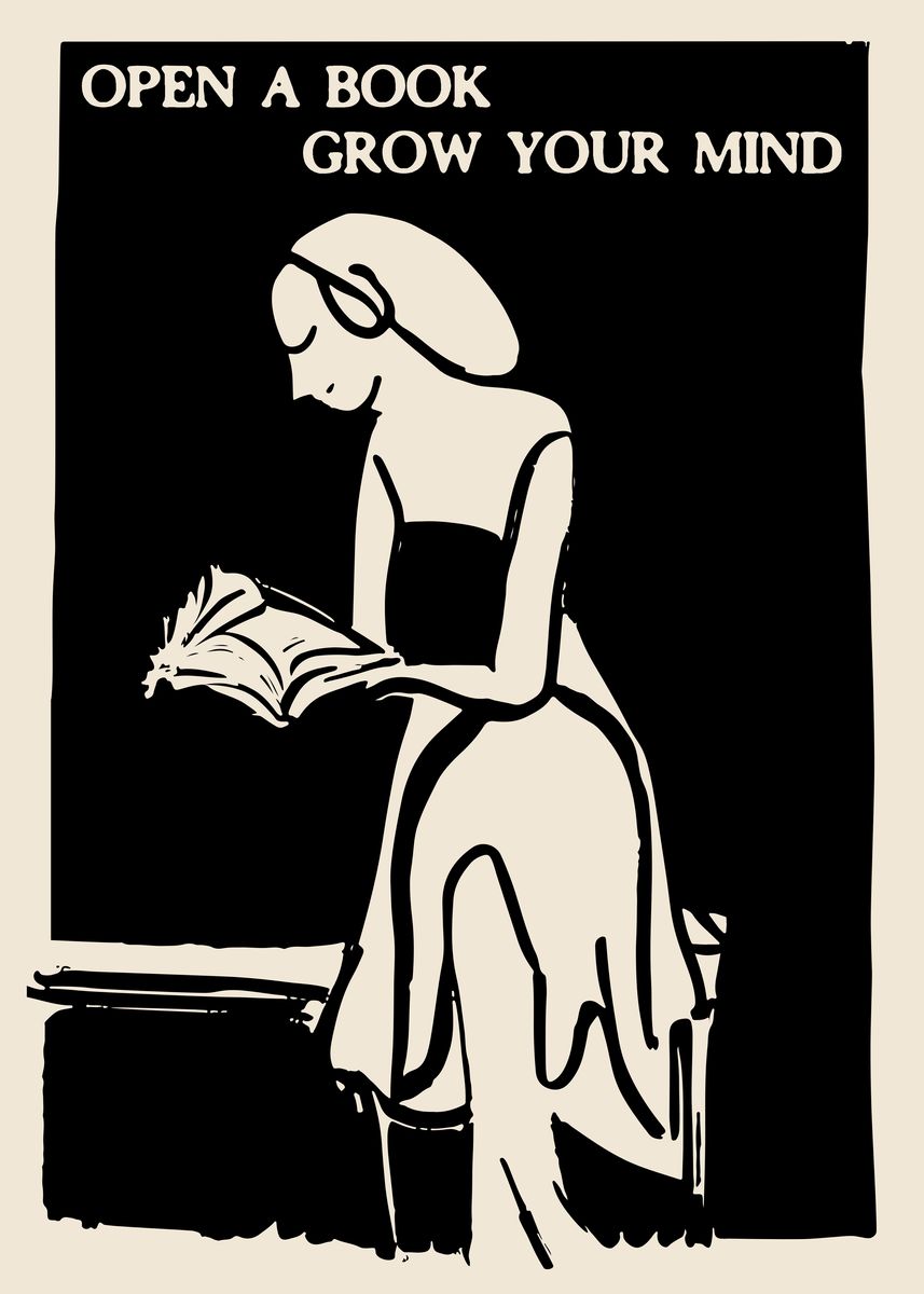 'Retro Book Reading Poster' Poster by BluePinkPanther | Displate