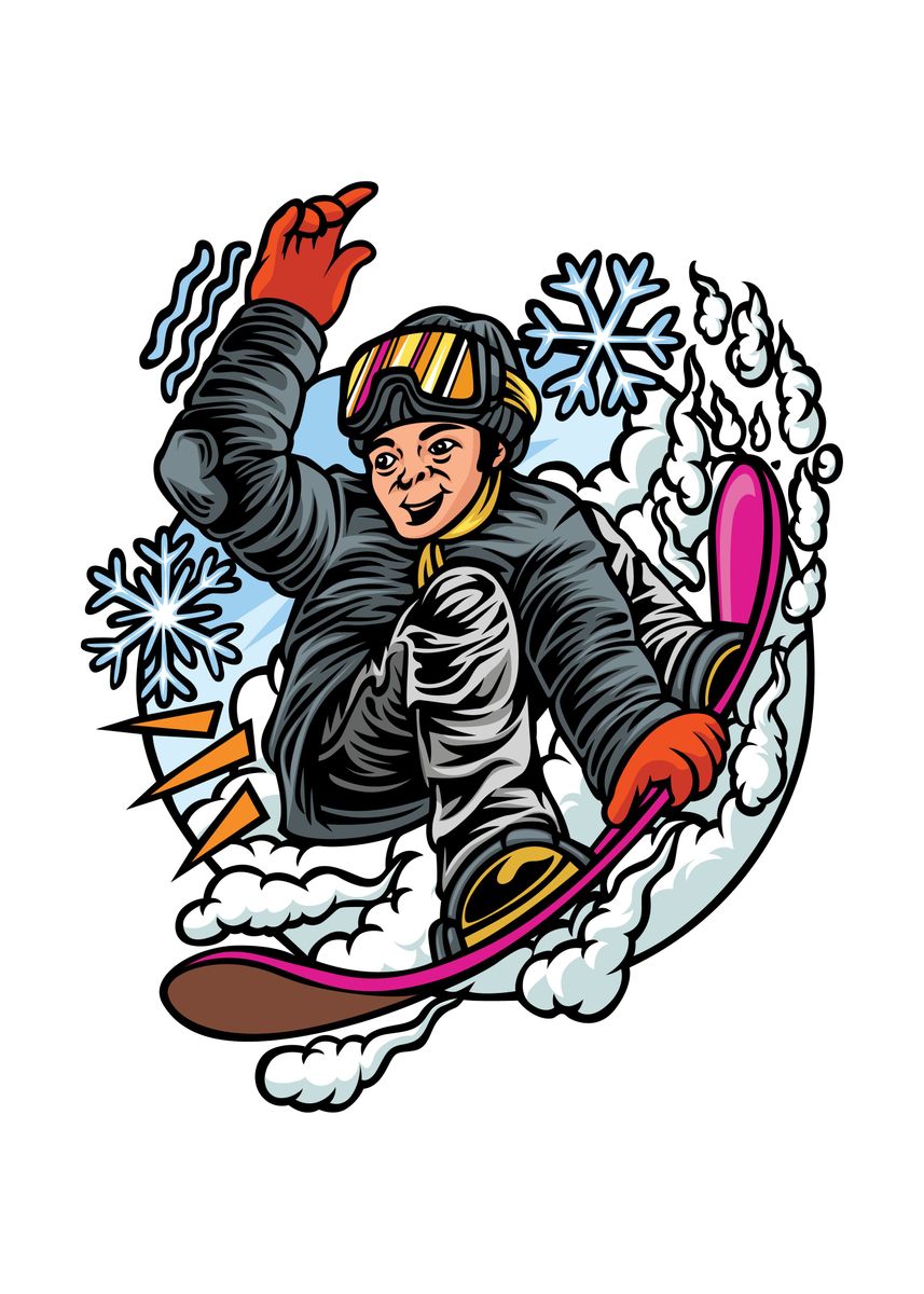 'Snowboarding Illustration' Poster, picture, metal print, paint by ...