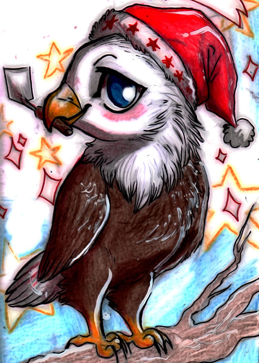 'Christmas Chibi Eagle' Poster, picture, metal print, paint by ...