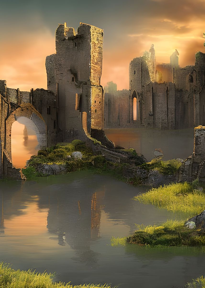 'ruin in the countryside' Poster, picture, metal print, paint by Pixxelworks Florian Schaller ...