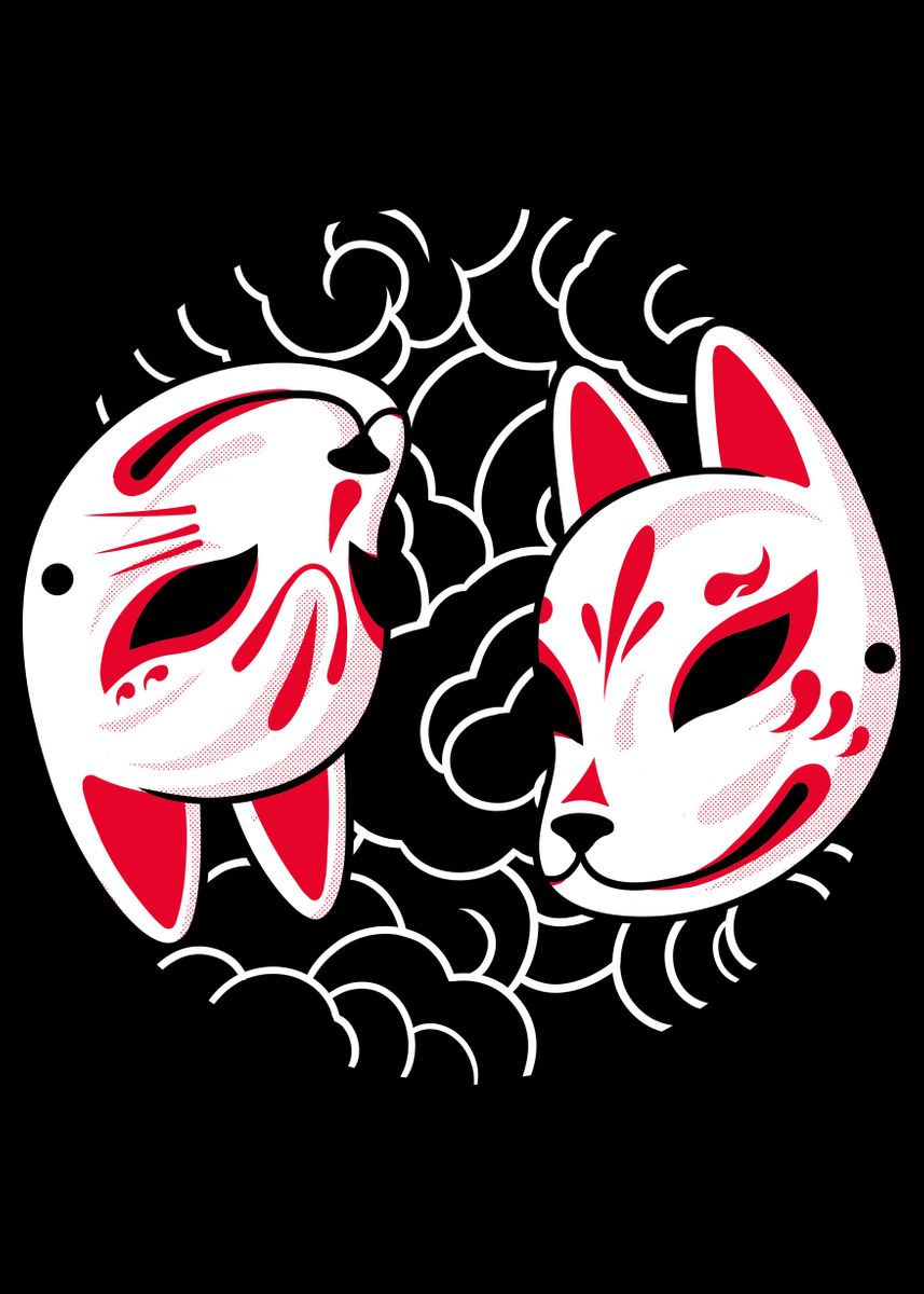 'Kitsune' Poster, picture, metal print, paint by Eoli Studio | Displate